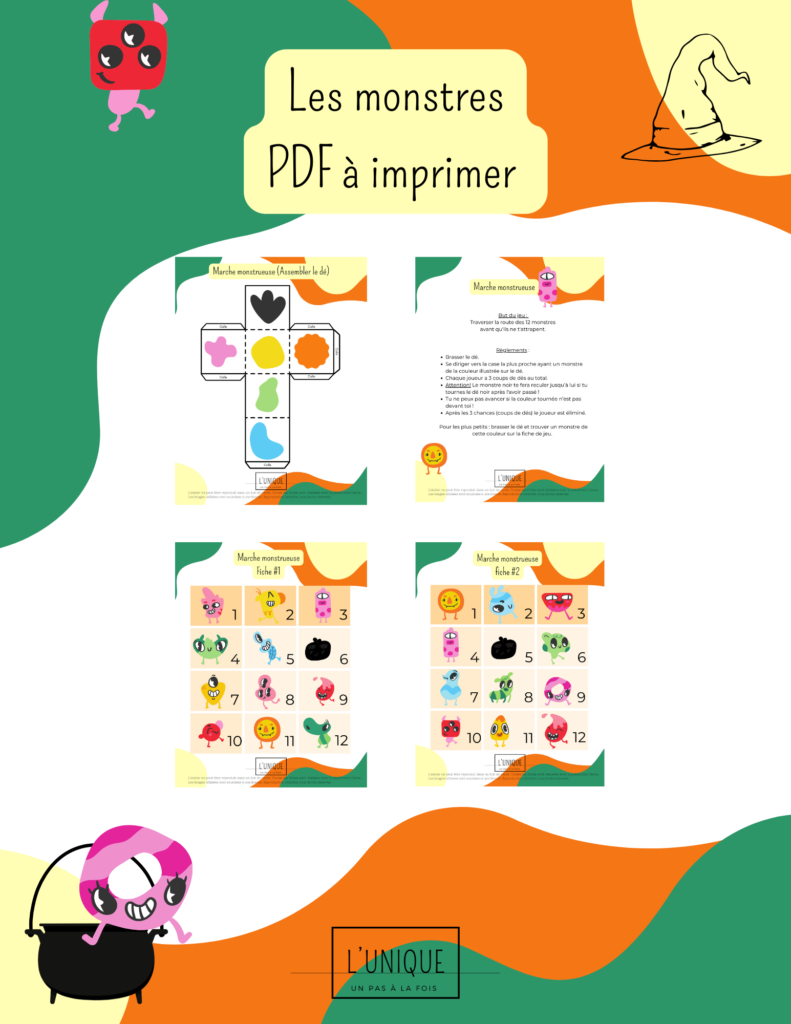Atelier unique Fiches PDF Les monstres - L'unique Apprentissage